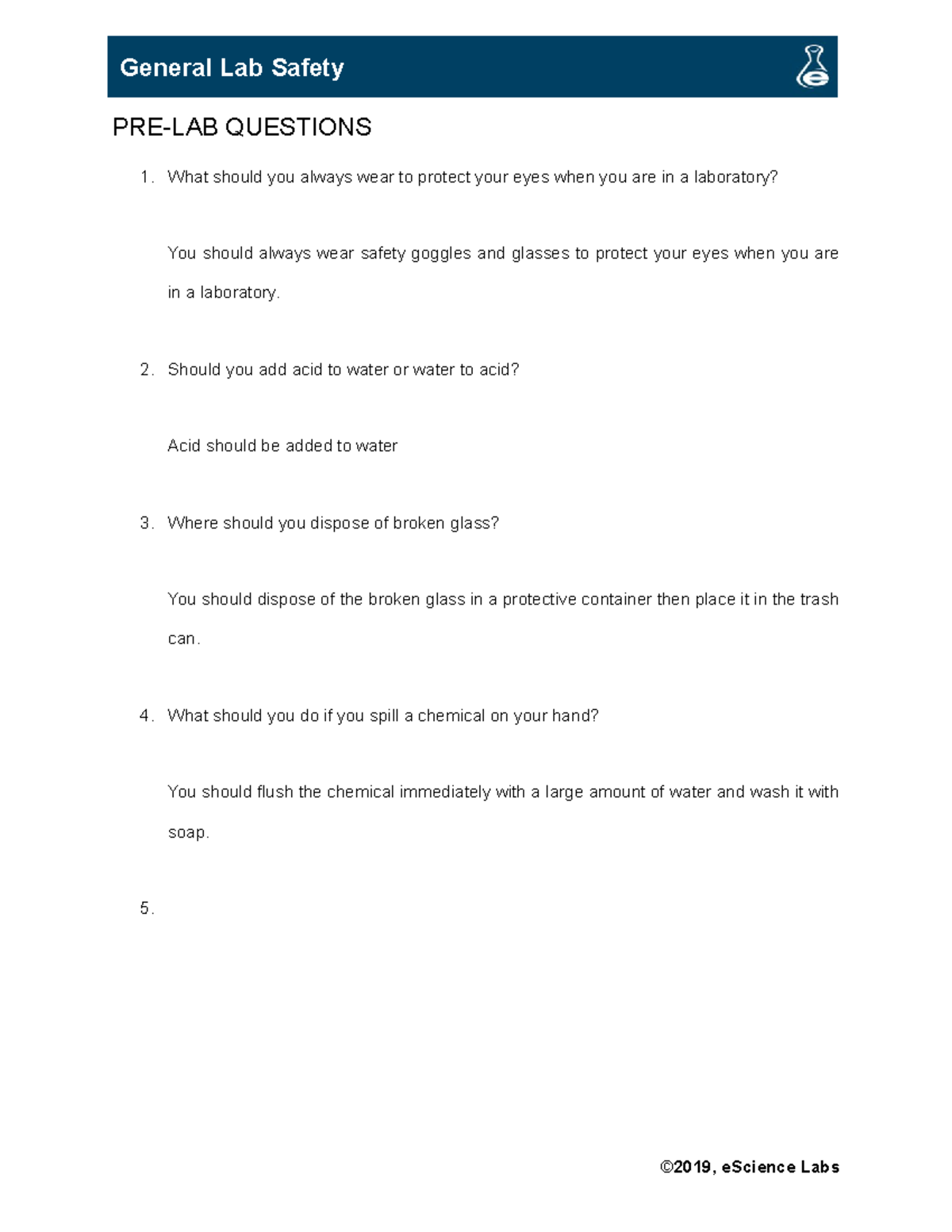 Biological Science Lab Gen Lab Safety - PRE-LAB QUESTIONS What should ...