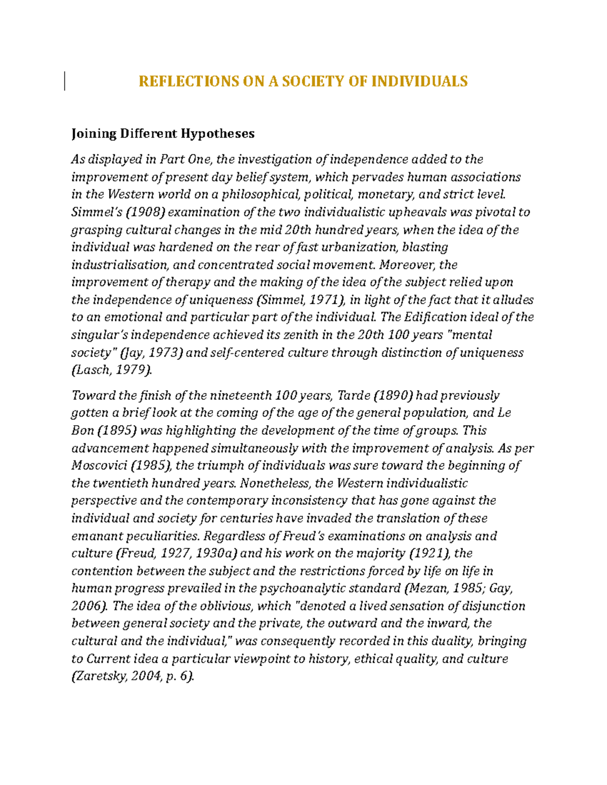 Reflections on a society of individuals - REFLECTIONS ON A SOCIETY OF ...