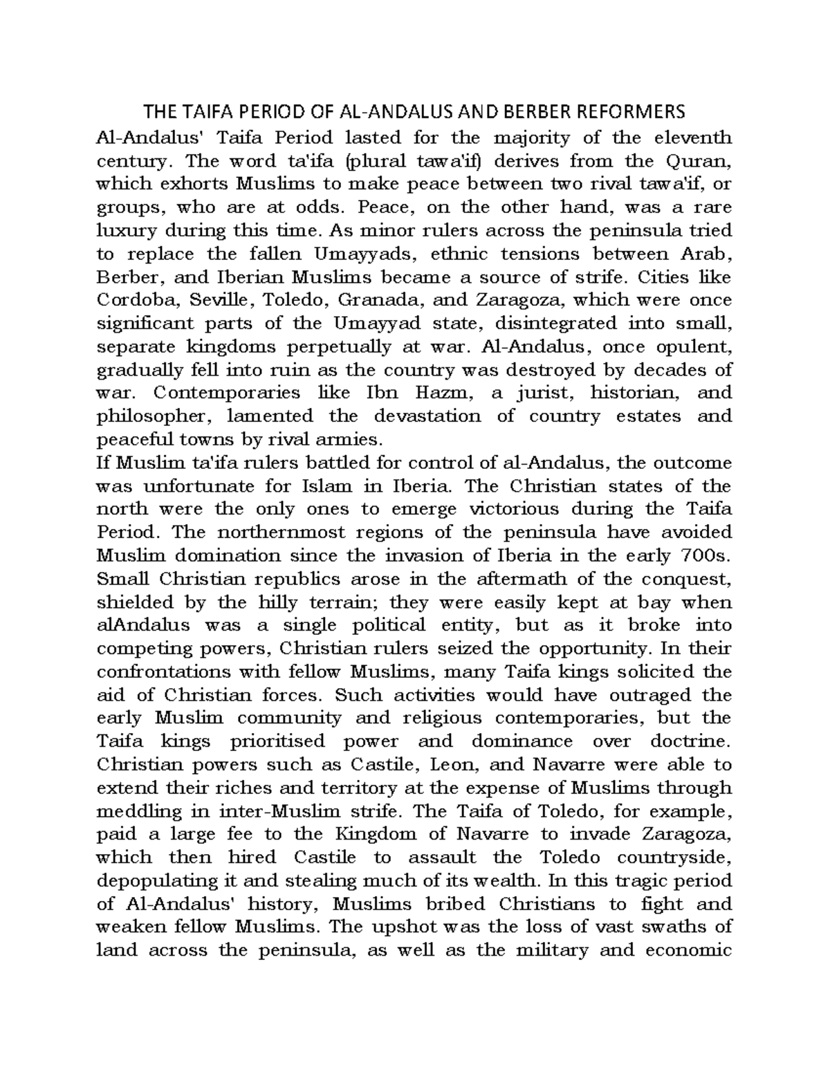 THE Taifa Period OF AL- Andalus AND Berber Reformers - THE TAIFA PERIOD ...