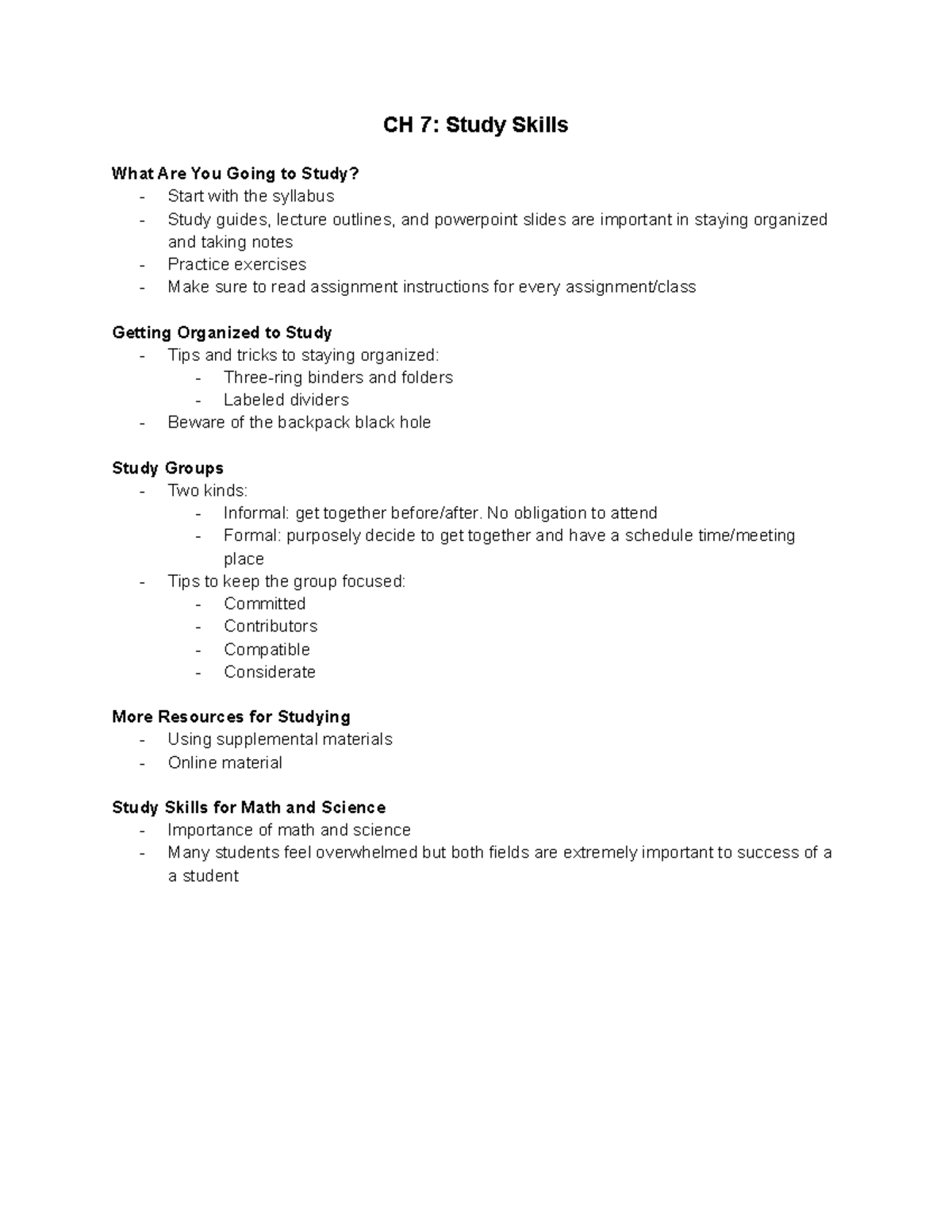 CH 7 Study Skills - Chapter 7 from success textbook with professor ...