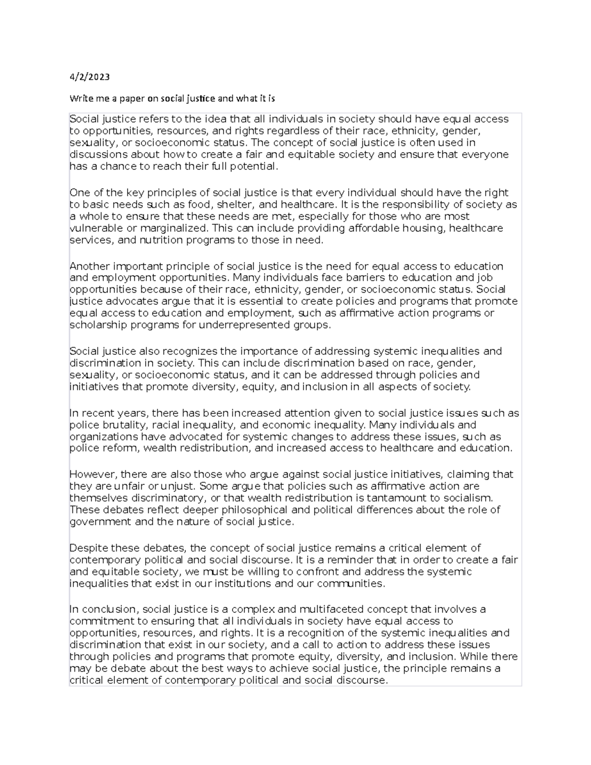 Social justice and what it is - 4/2/ Write me a paper on social justice ...