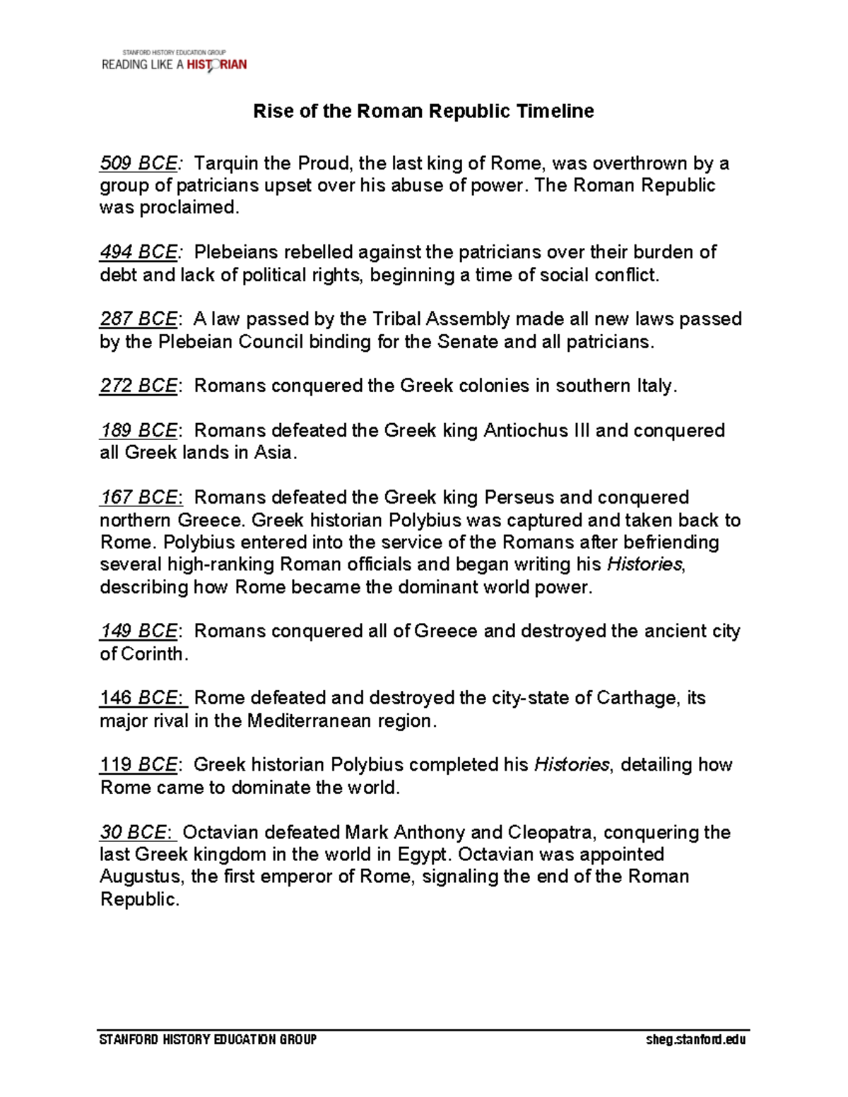 Roman Republic Student Materials (1) - Rise of the Roman Republic ...