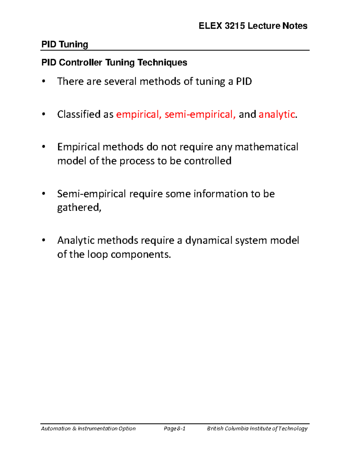 Module 8 - PID Tuning - Lecture notes 8 - PID Tuning PID Controller ...