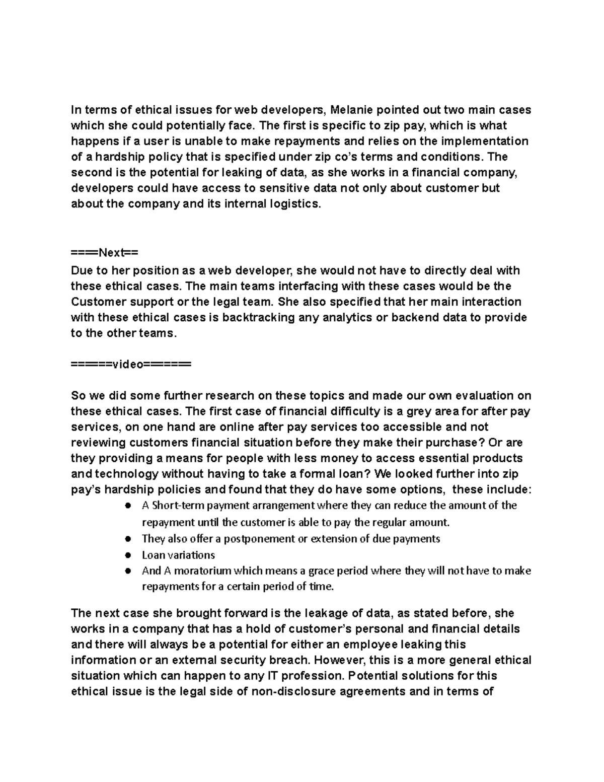 Final Script - In terms of ethical issues for web developers, Melanie ...