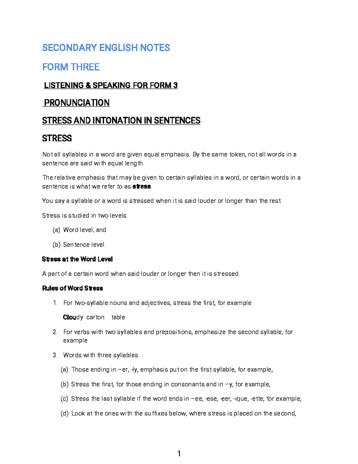 FORM 3 English Notes - duncanomondi 227 @gmail 1 SECONDARYENGLISHNOTES ...