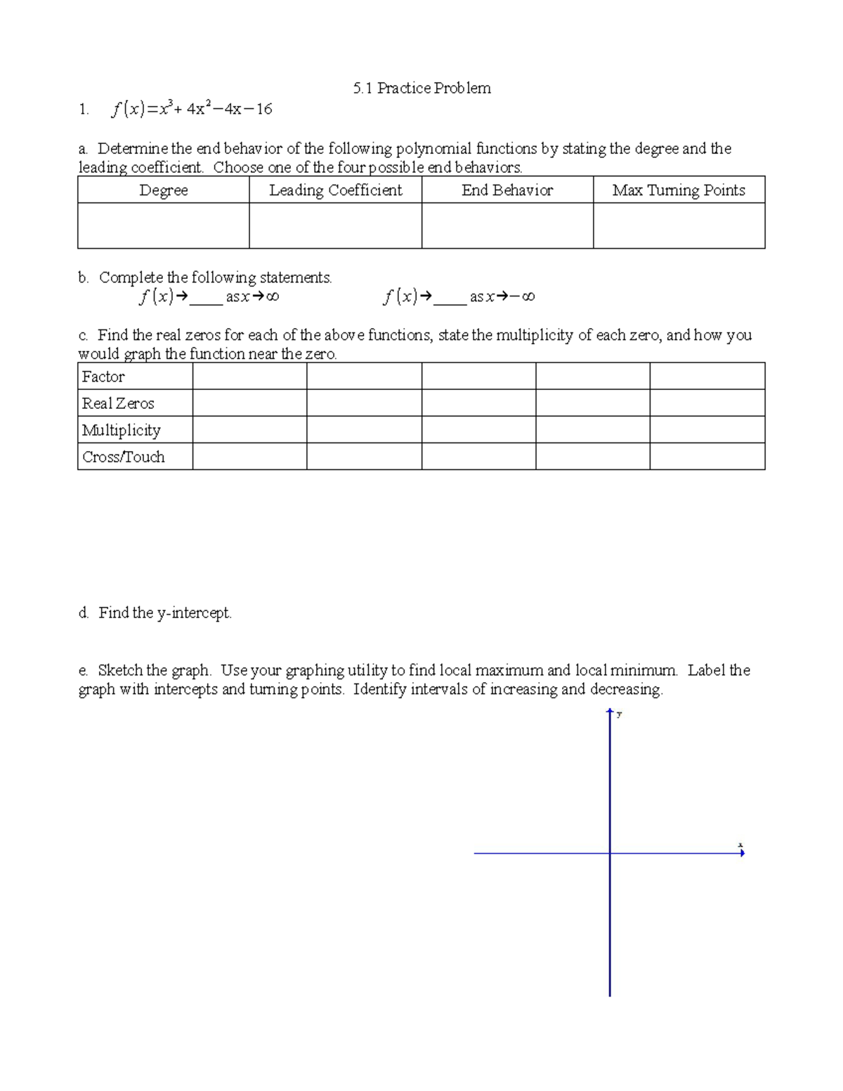 MAT117-5 1-Practice-Problems - 5 Practice Problem f (x )=x 3 + 4x 2 −4x− 16 a. Determine the end ...