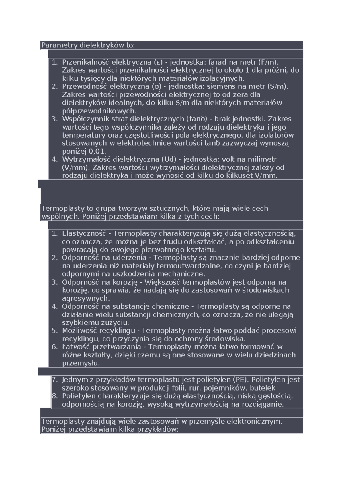 Fim Poprawa - Parametry dielektryków to: 1. Przenikalność elektryczna ...