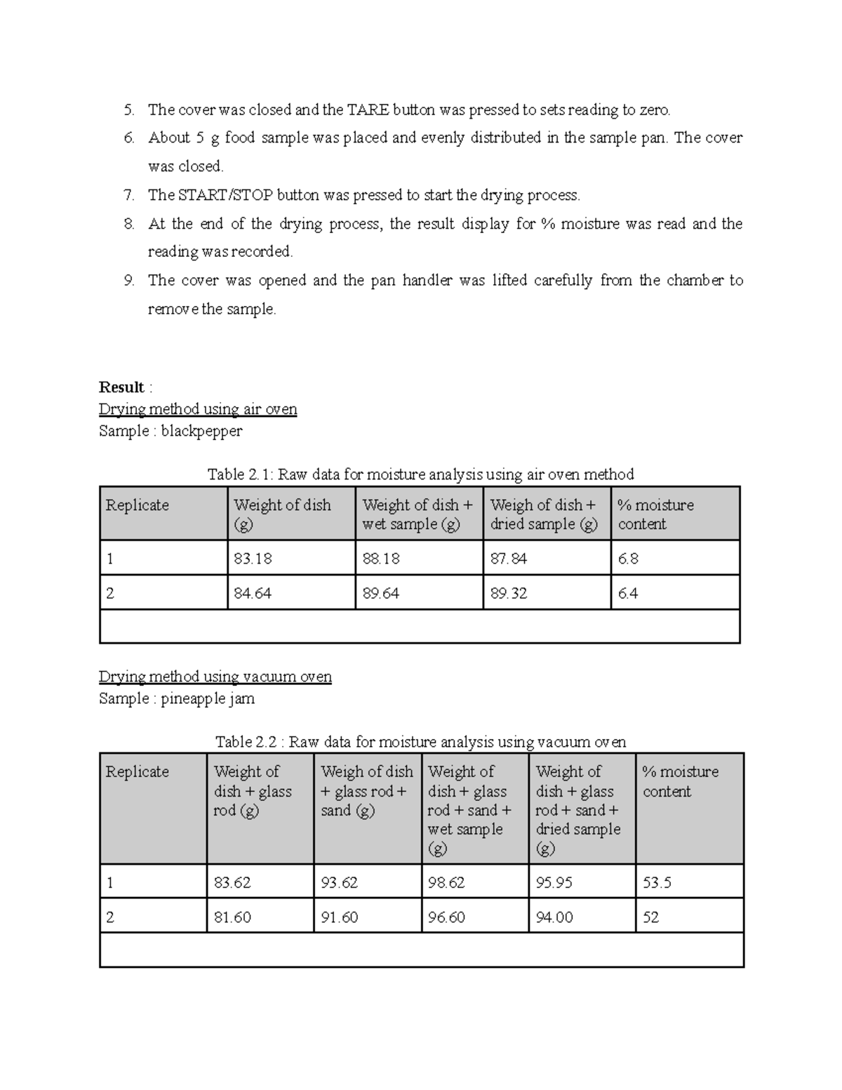 Lab report FST556 exp 2 - Experiment fst 556 - The cover was closed and ...