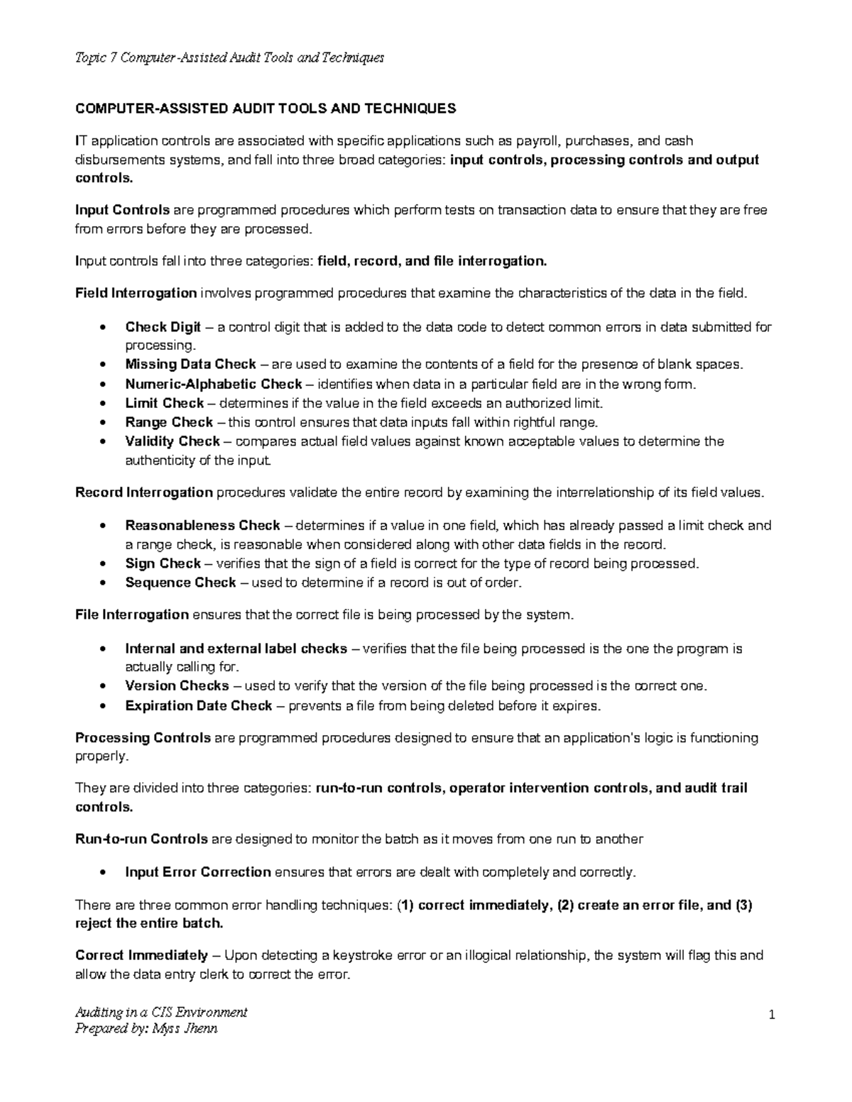 Topic 07 Computer-Assisted Audit Tools and Techniques - Auditing in a ...