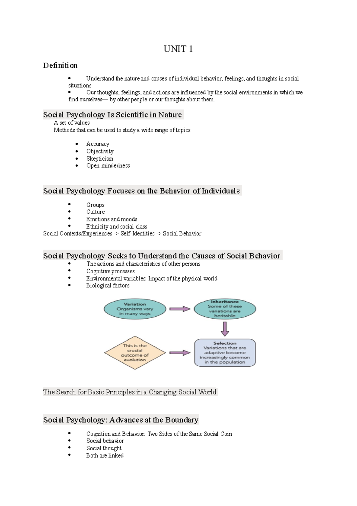 UNIT 1 - Notes for UNIT 1 of social psychology, semester 2, under Dr ...