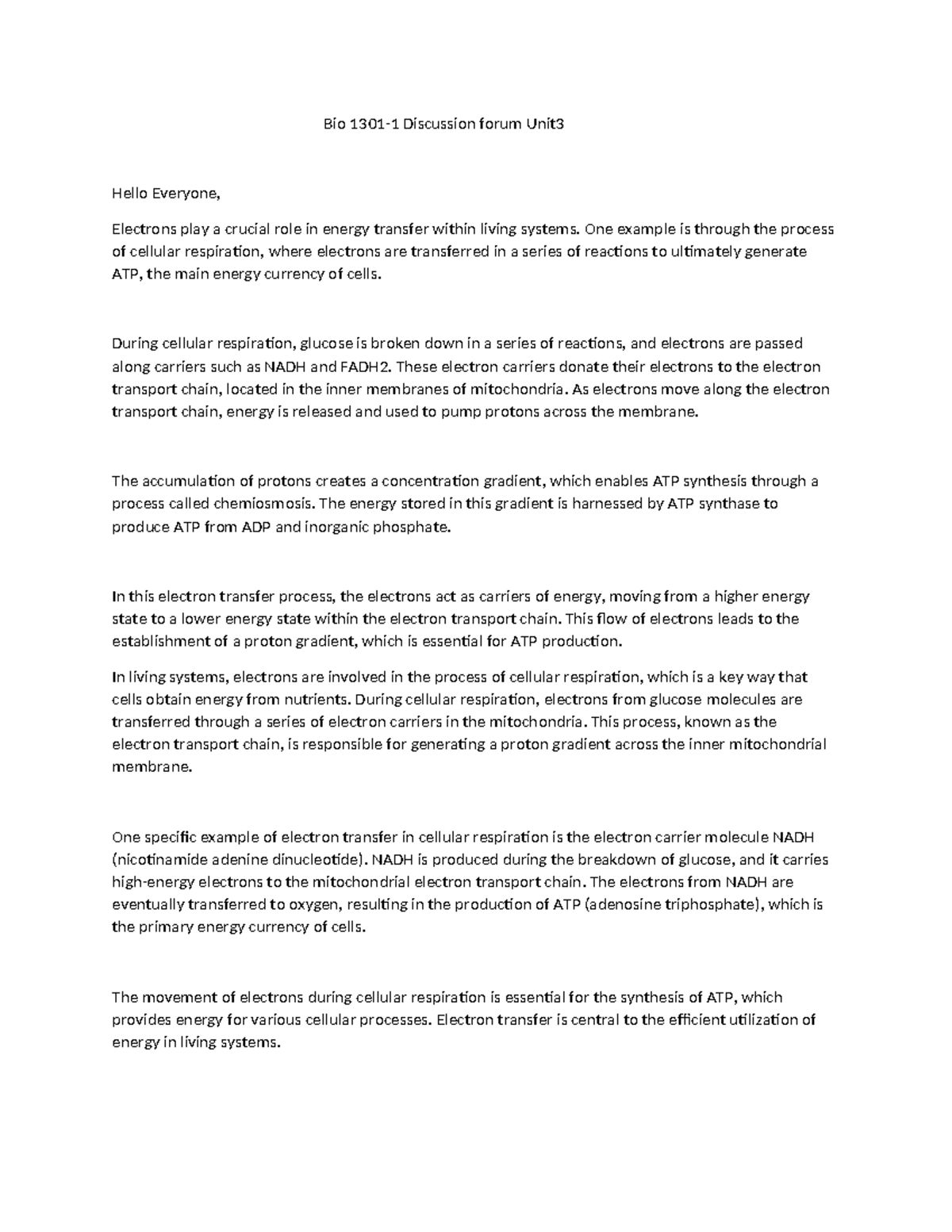 BIOL 1301-01 Discussion Forum UNIT3 - Bio 1301-1 Discussion forum Unit ...