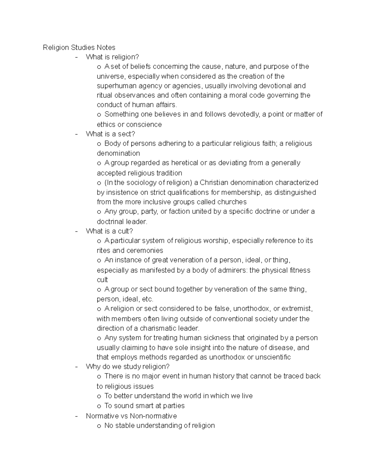 Judaism Lecture Notes - Religion Studies Notes - What is religion? o A ...