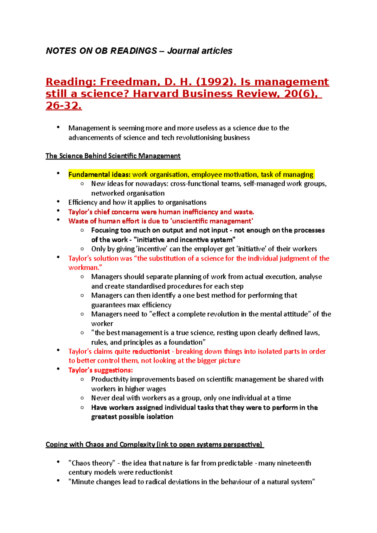 OB Journal Article Readings Notes - H1 - NOTES ON OB READINGS – Journal ...