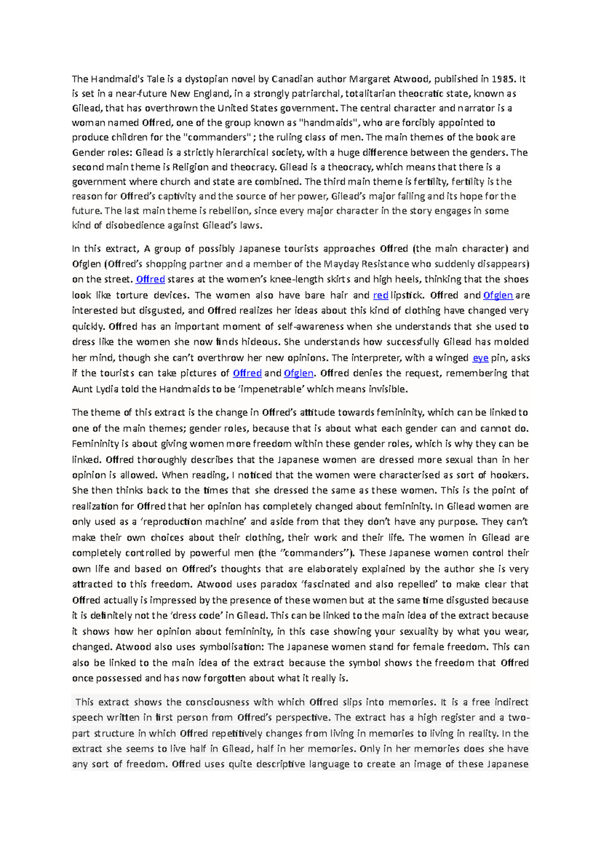 Extract analysis HMT - Engels - The Handmaid's Tale is a dystopian ...