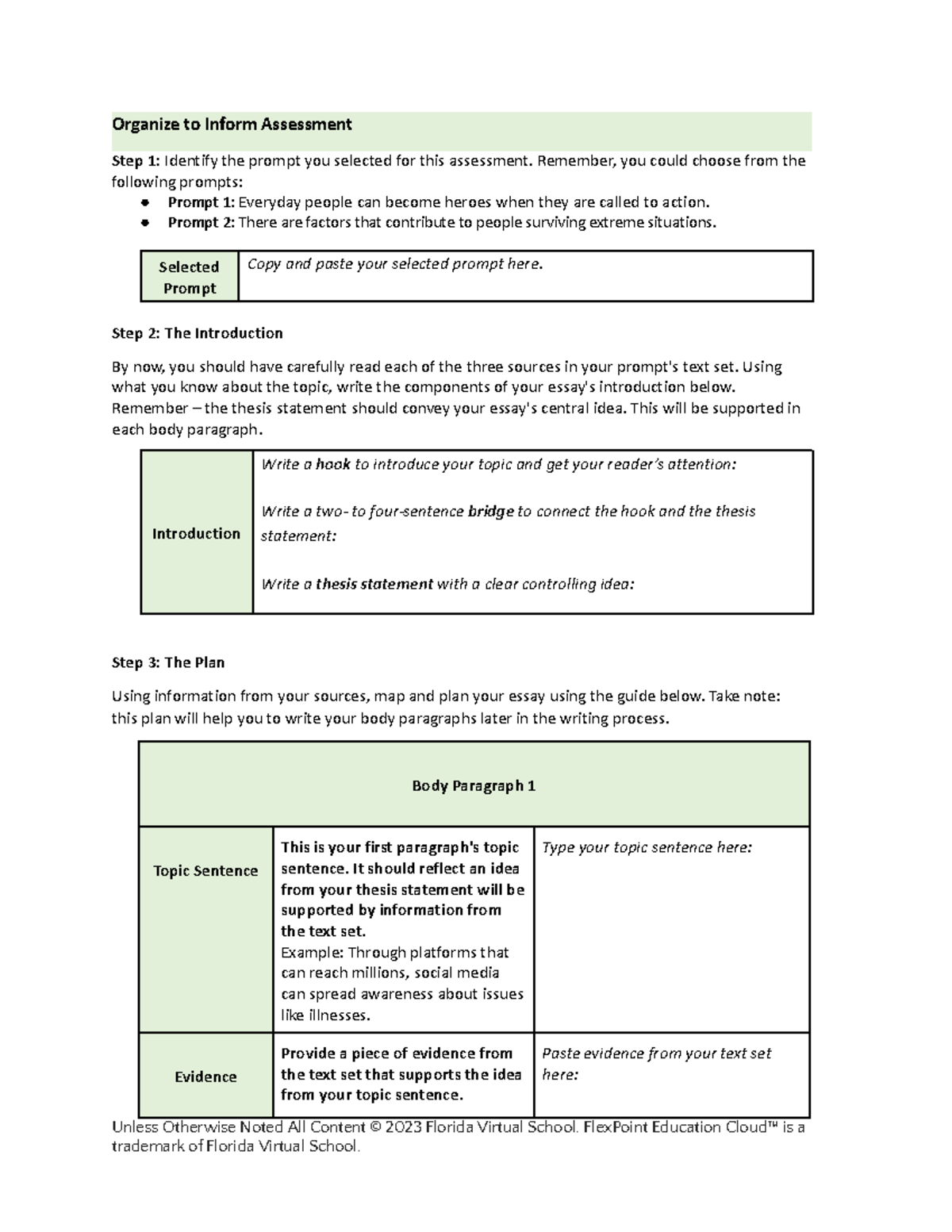 Organize to inform assessment Templete - Organize to Inform Assessment ...