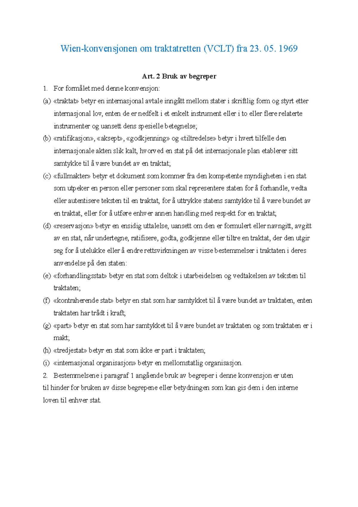 Wien-konvensjonen - Wien-konvensjonen på norsk - Wien-konvensjonen om ...