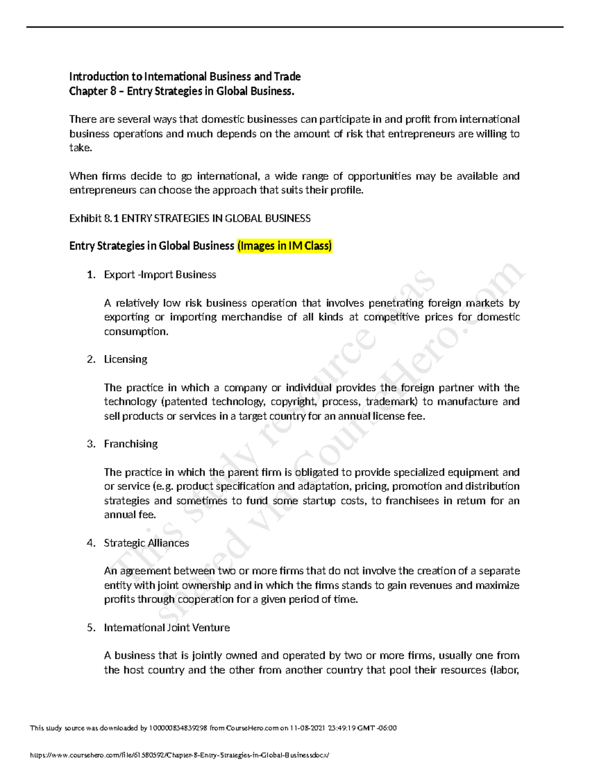 Chapter 8 Entry Strategies in Global Business.docx - International ...