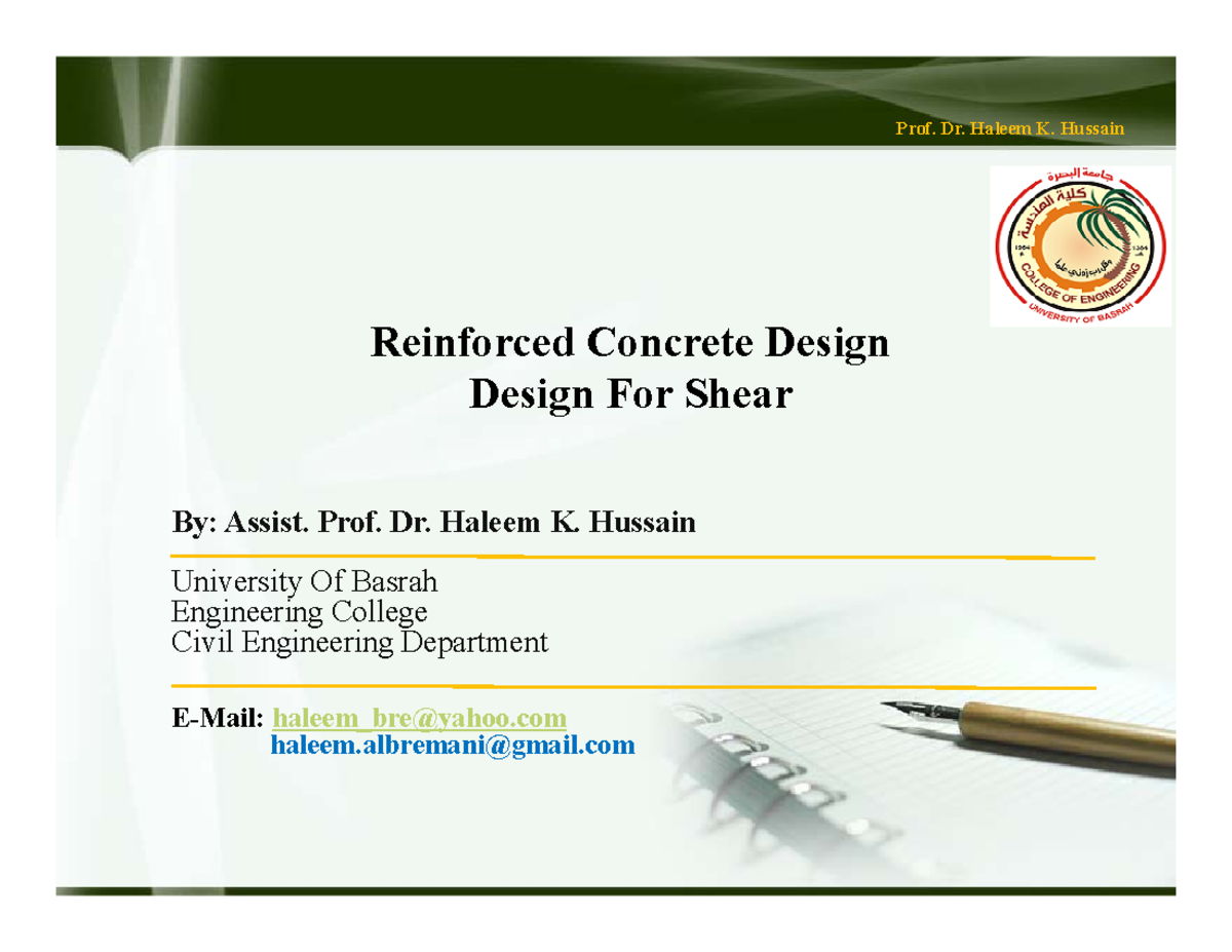 Reinforced Concrete Design For Shear - Reinforced Concrete Design ...