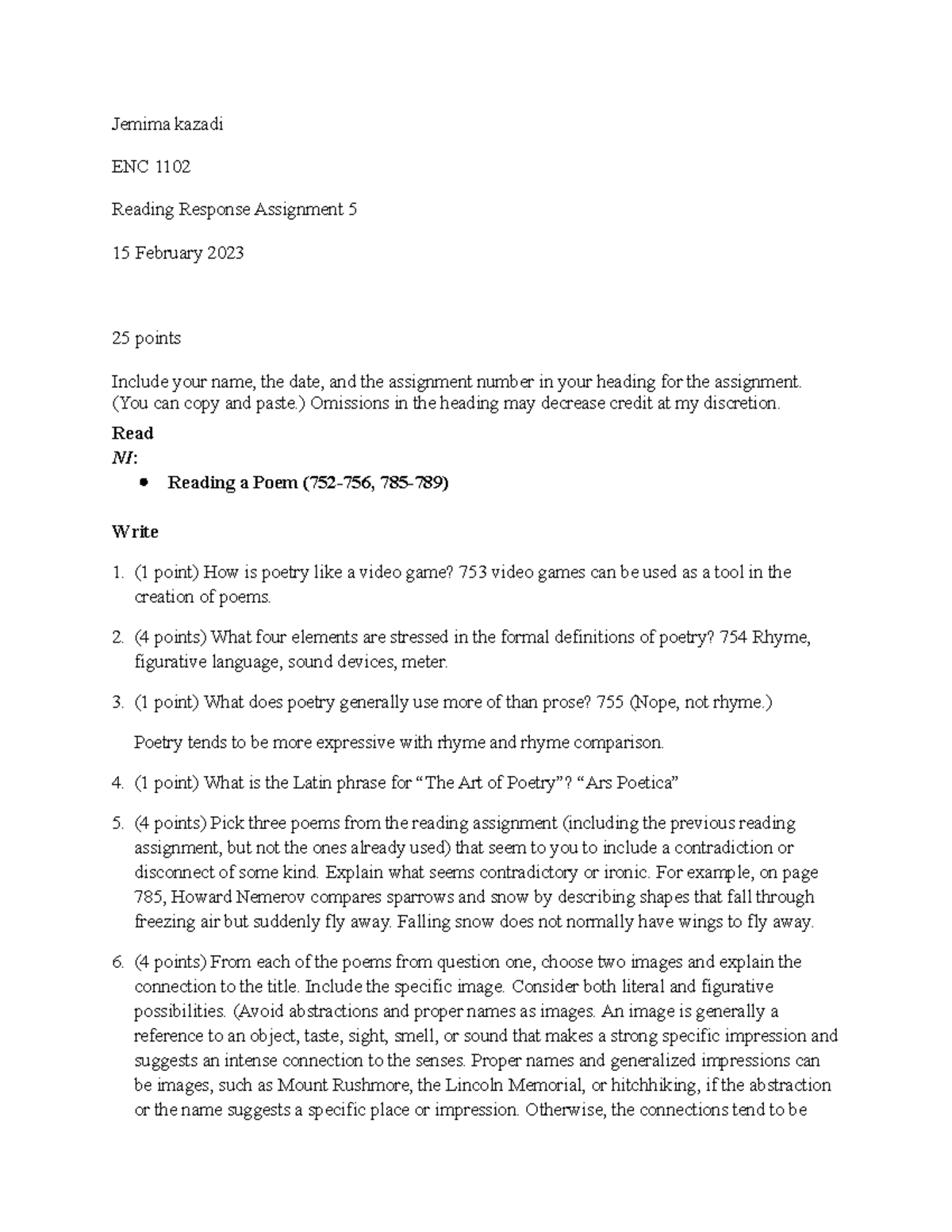 Reading Response Assignment 5 - Jemima kazadi ENC 1102 Reading Response Assignment 5 15 February ...