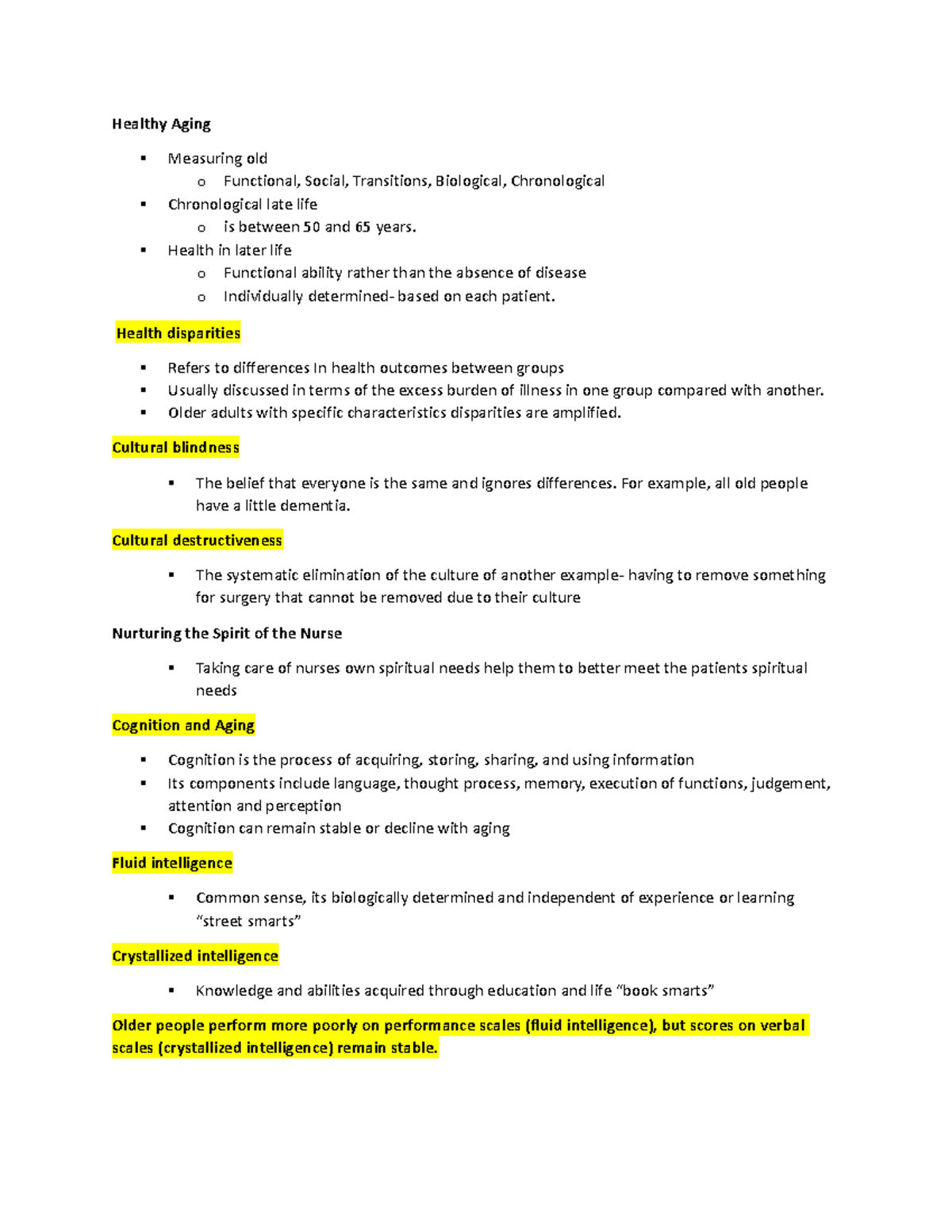 Concepts of aging - notes - Healthy Aging Measuring old o Functional ...