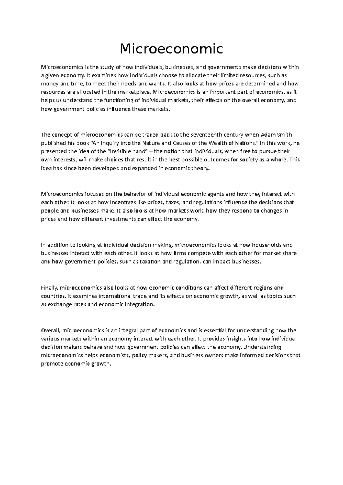 Microeconomic - Economie - Microeconomic Microeconomics is the study of ...