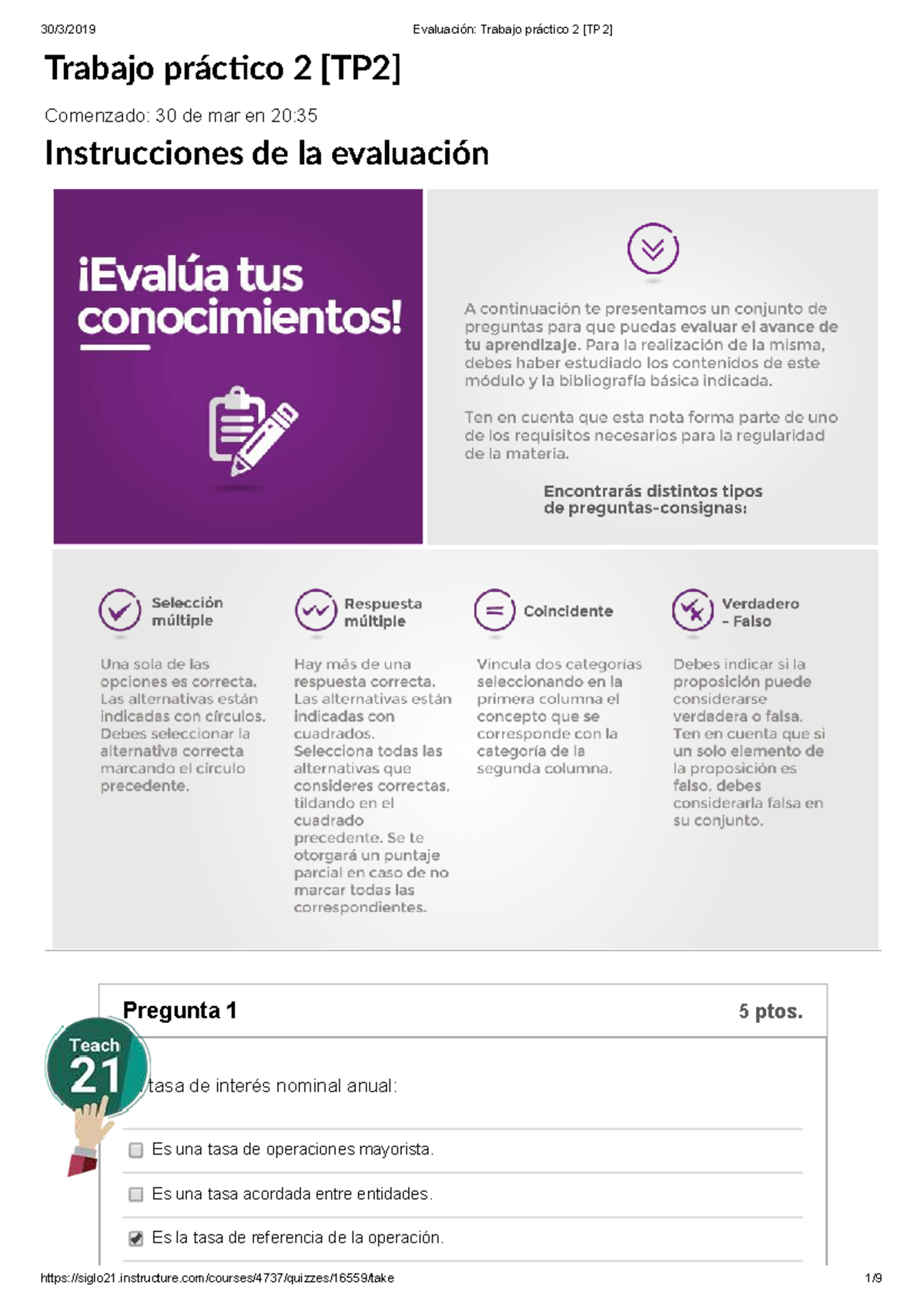 TP 2 - Evaluacion Trabajo practico 2 TP2 CAMI - 95 - Trabajo prácco 2 [TP2] Comenzado: 30 de mar ...