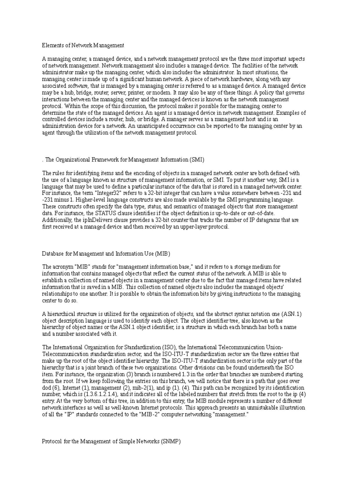 Network Management - Network management also includes a managed device ...