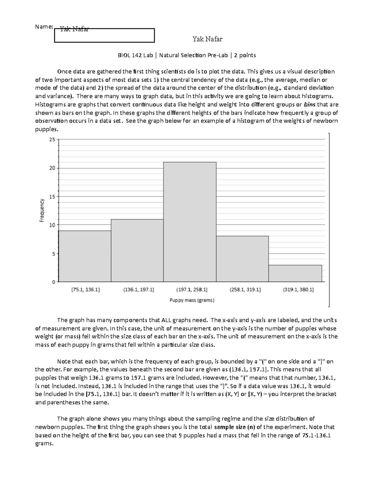 Lab 4 Natural Selection Prelab Exercise FA21 (1)-Y - Name: BIOL 142 Lab ...