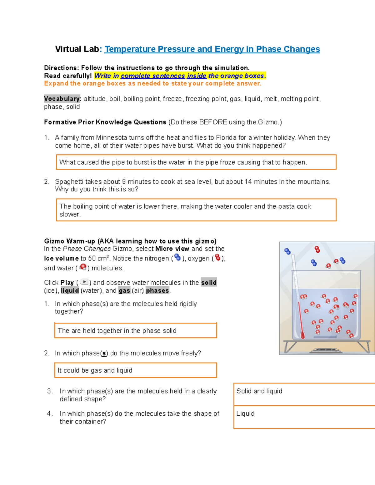 Virtual Lab Temperature Pressure and Energy in Phase Changes - Read ...