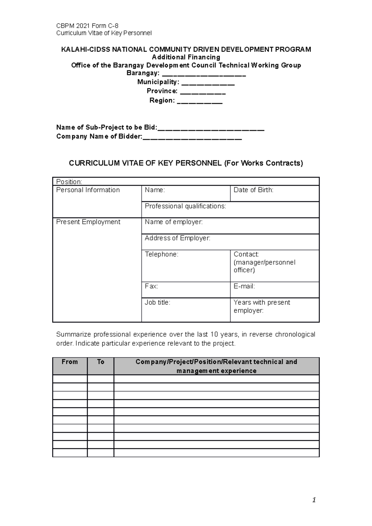 CBPM 2021 Form C-8 - Curriculum Vitae of Key Personnel Pledged - CBPM ...