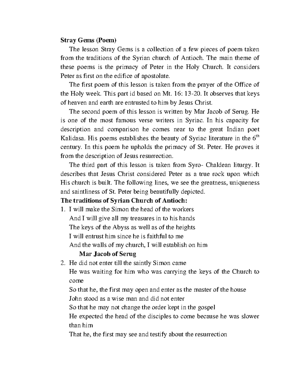 Stray Gems Notes - Stray Gems (Poem) The lesson Stray Gems is a ...