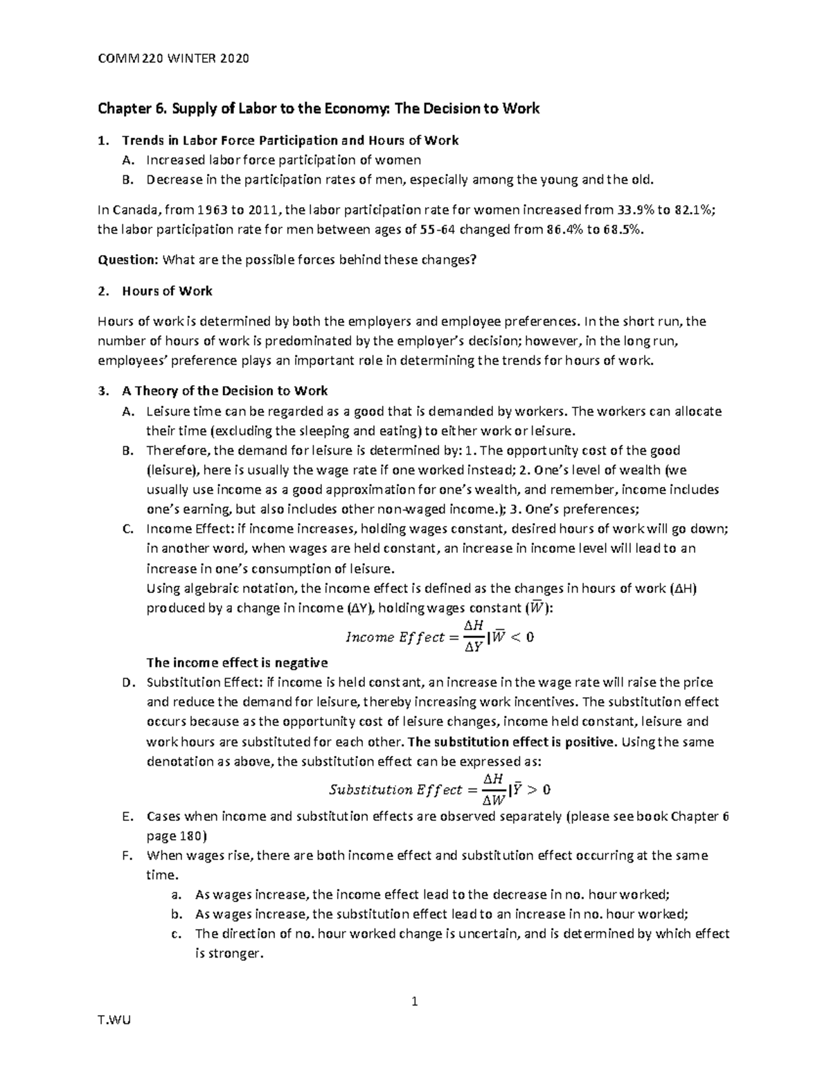 Chapter 6. Supply OF Labour TO THE Economy 2020 Winter - Warning: TT: undefined function: 32 ...