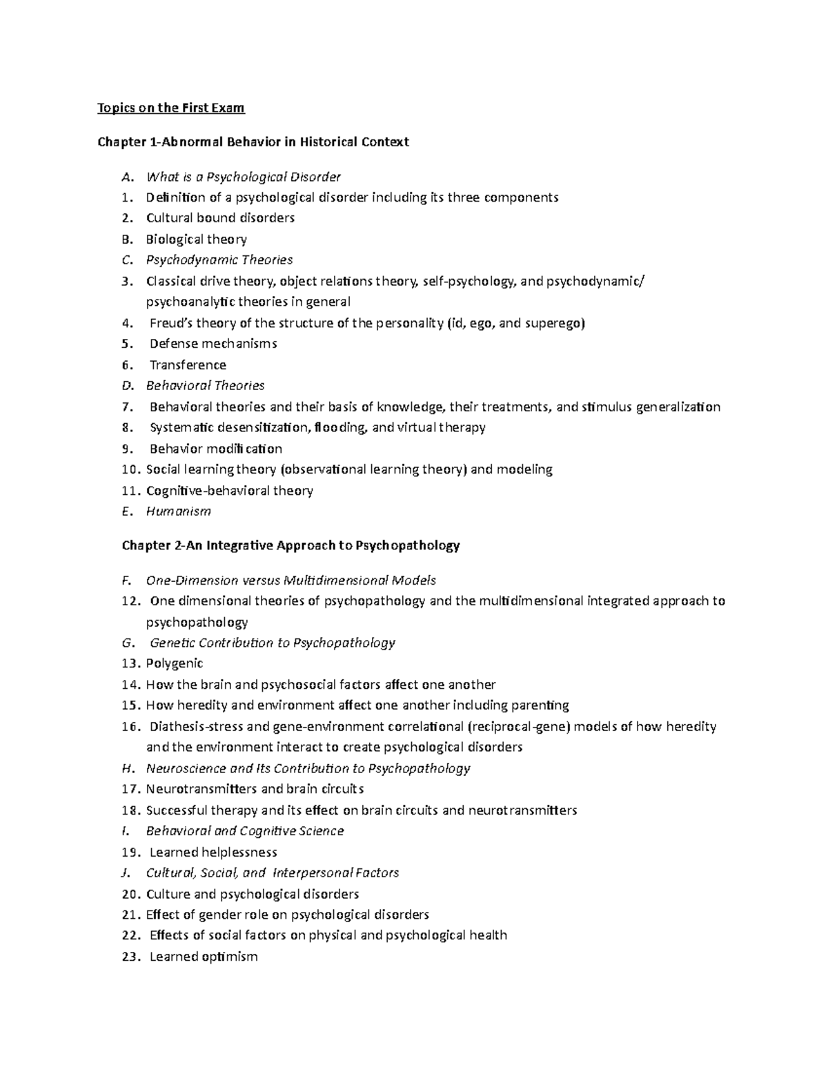 Topics on the First Exam- Spring 2020 - Topics on the First Exam ...