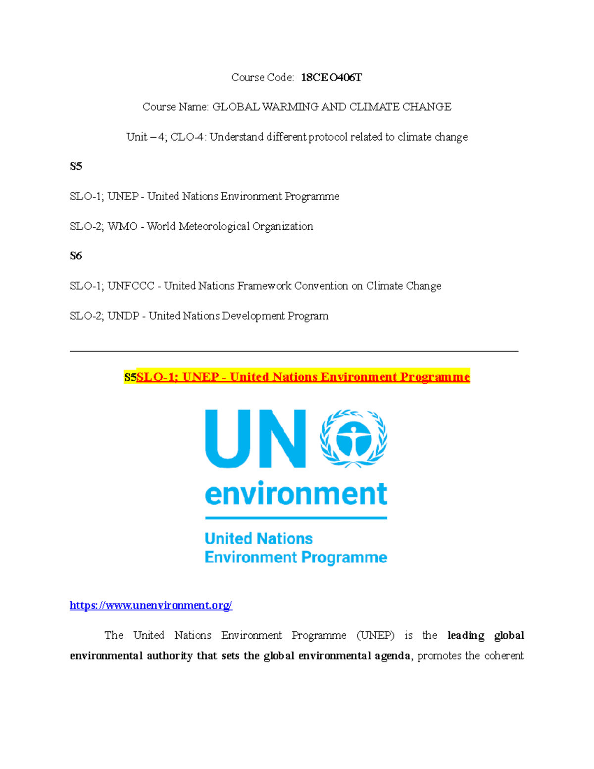 Unit 4 [S5-S6] - unit 4 - Course Code: 18CEO406T Course Name: GLOBAL ...