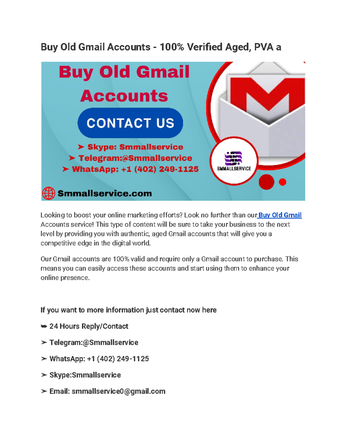 Buy Old Gmail Accounts - 100% Verified Aged, PVA a - Our Gmail accounts are 100% valid and ...