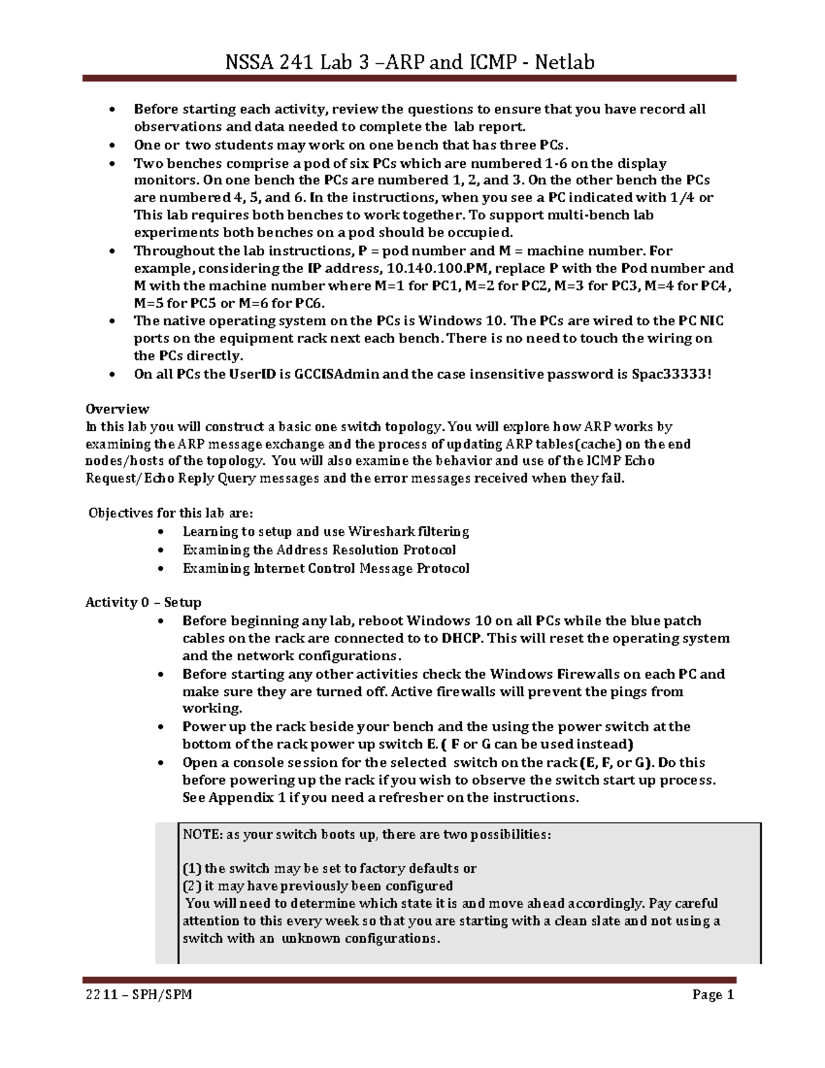 241 Lab3 Instructions 2211 Netlab - Before starting each activity, review the questions to ...