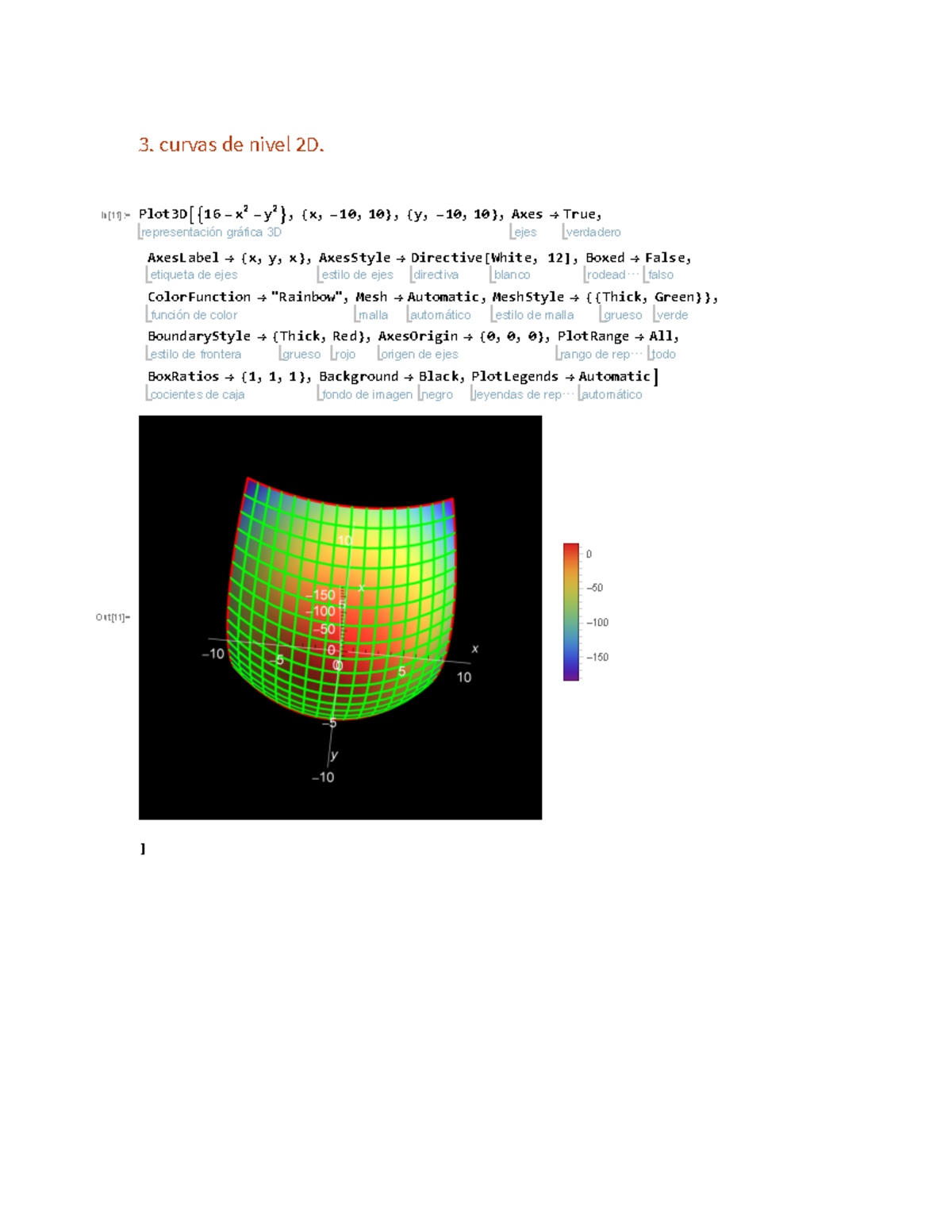 Tarea 9 Cálculo Vectorial - 3. curvas de nivel 2D. In[11]:= representación gráfica 3D Plot3D 16 ...