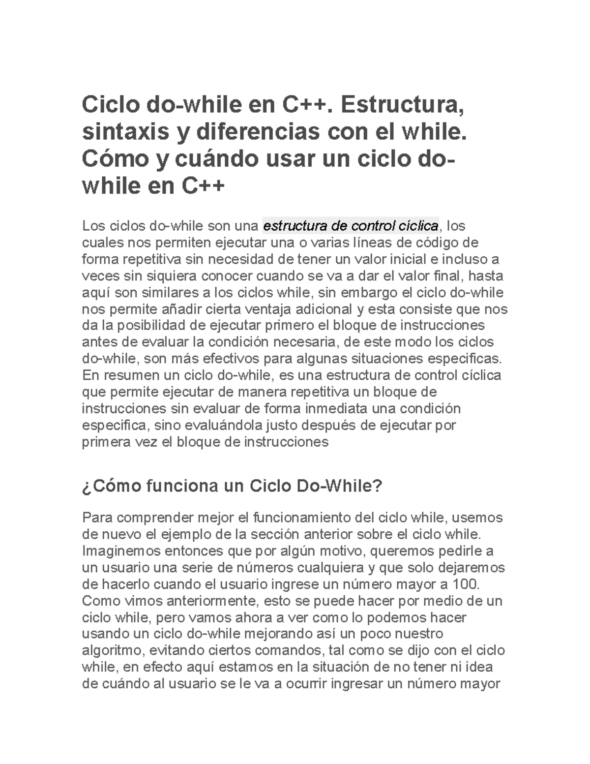 Ciclo do - espero q te sirva - Ciclo do-while en C++. Estructura ...