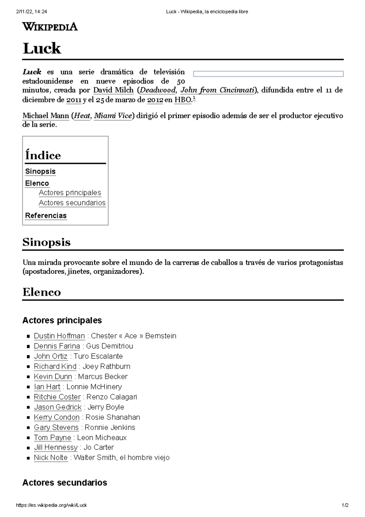 Luck - Wikipedia, la enciclopedia libre - 2/11/22, 14:24 Luck ...