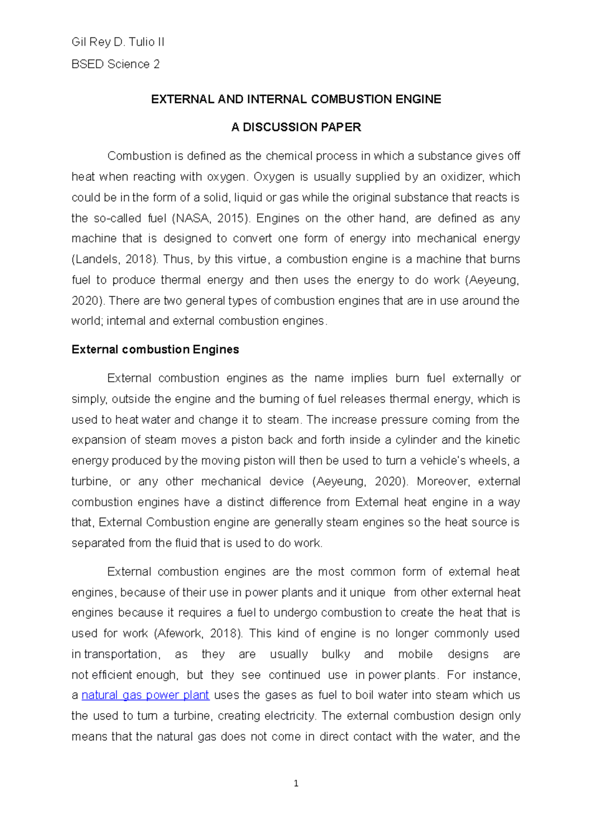 Edsci 115 - Discussion on Combustion Engines - BSED Science 2 EXTERNAL ...