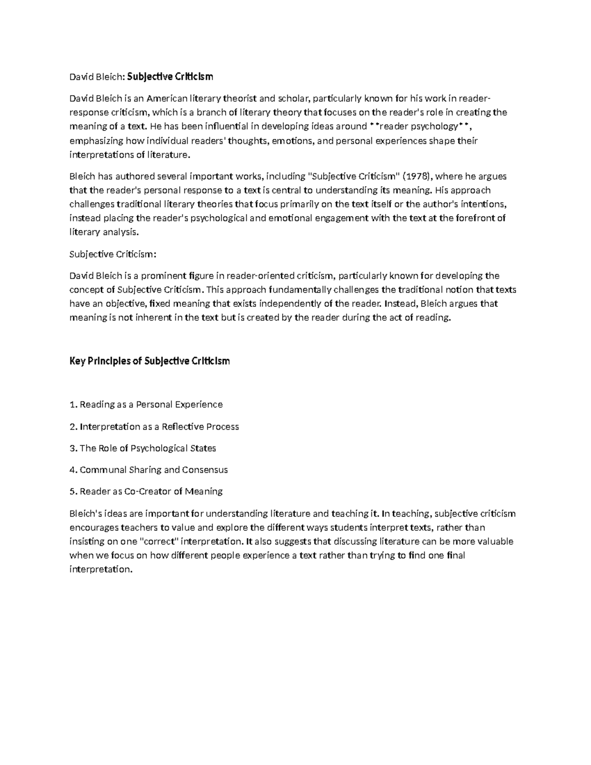 David Bleich - He has been influential in developing ideas around ...