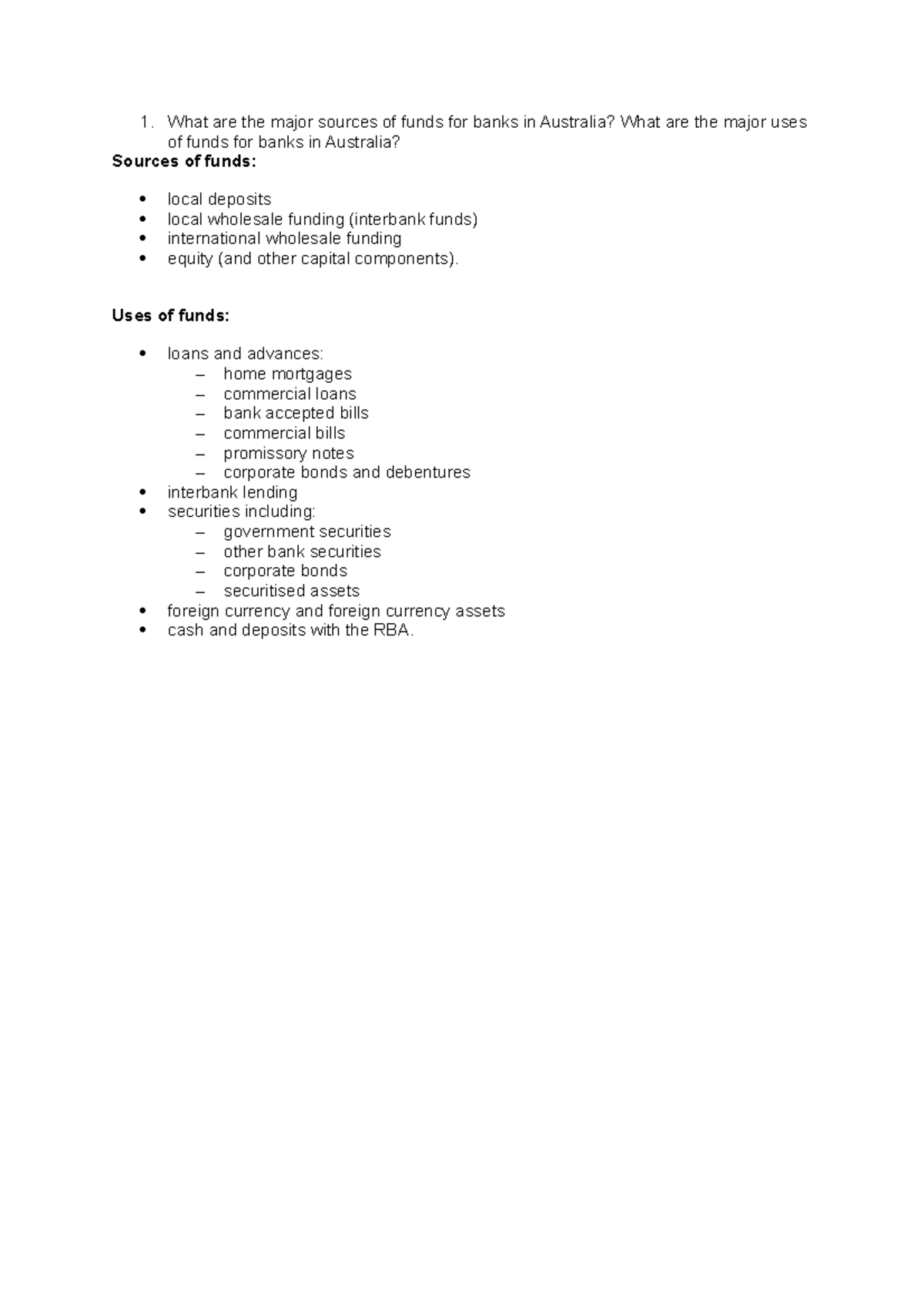 Tutorial 2 - What are the major sources of funds for banks in Australia ...