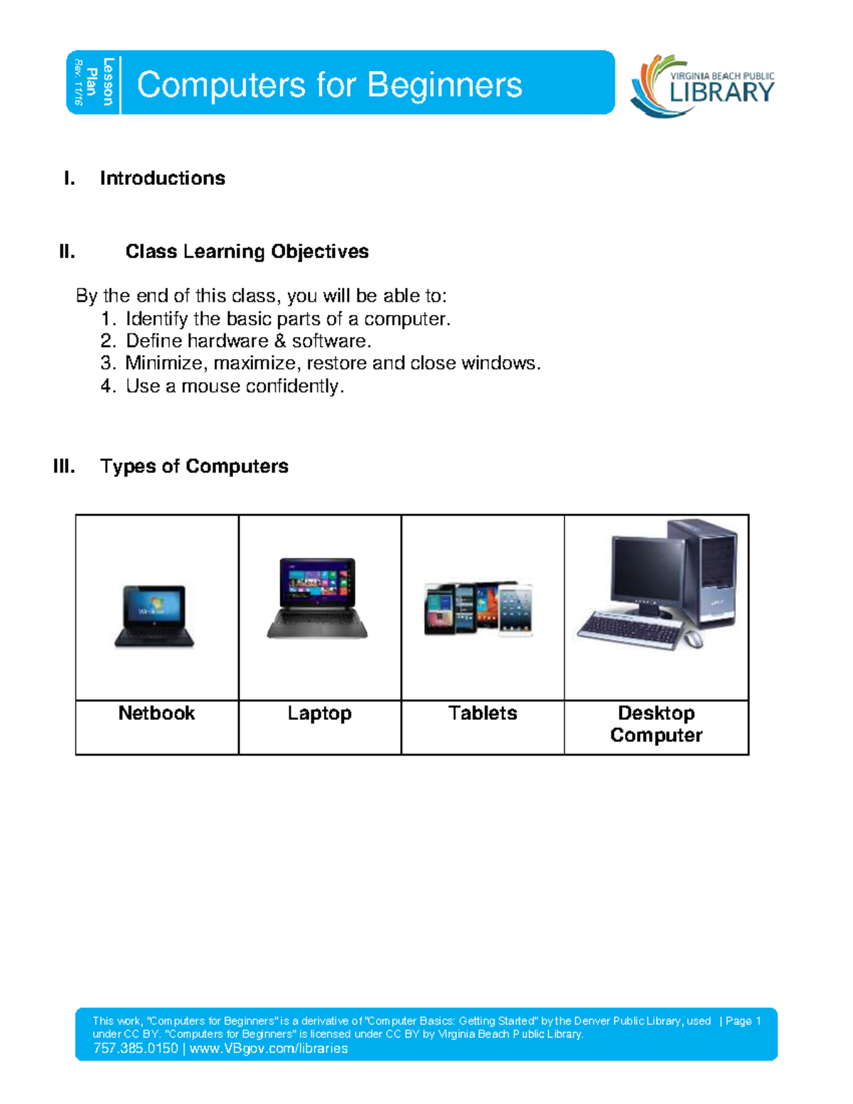Computers for Beginners Student Outline - This work, “Computers for ...