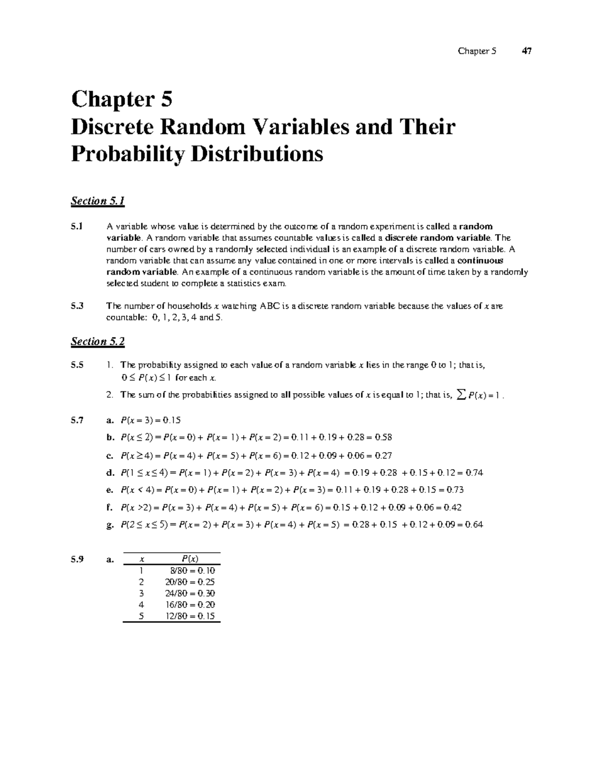 MATH Wiley Student Solutions Manual Chapter 5 - Chapter 5 Discrete Random Variables and Their ...