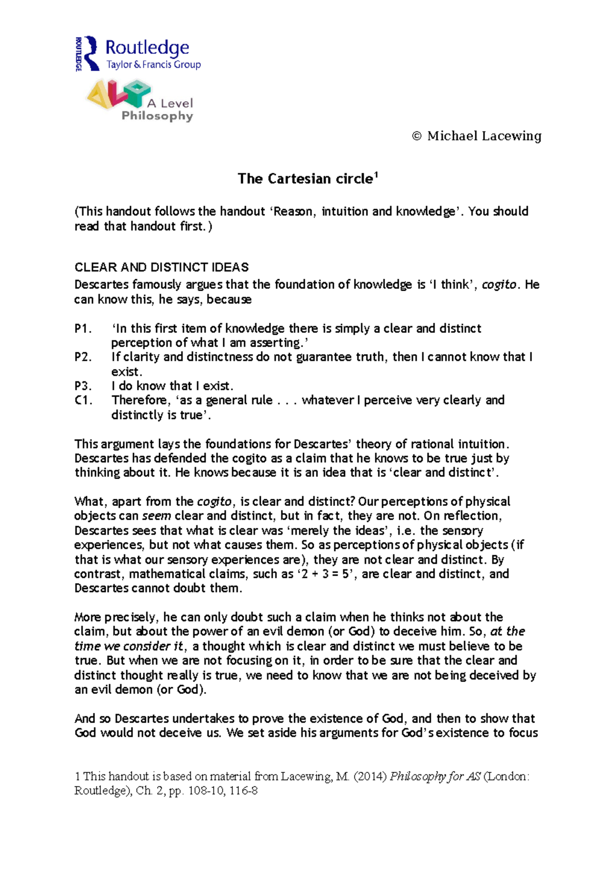 Cartesian circle - You should read that handout first.) CLEAR AND ...