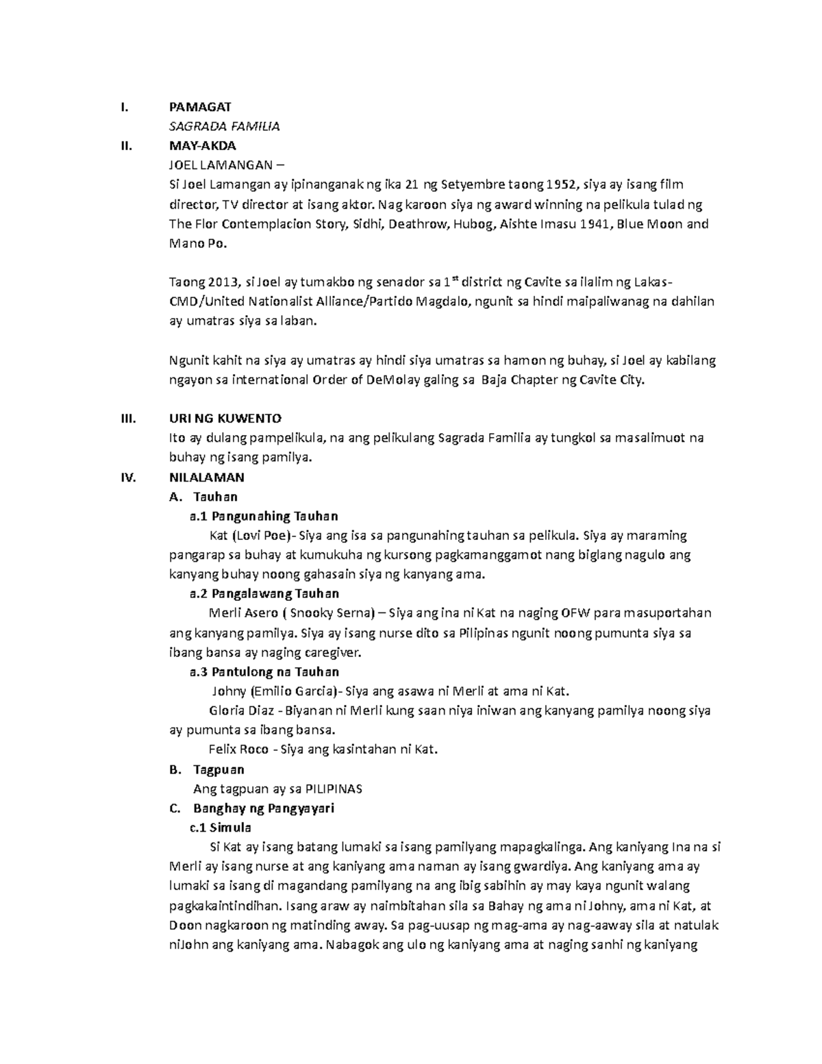 Sagrada Familia - This is base on my evaluation - I. PAMAGAT SAGRADA ...