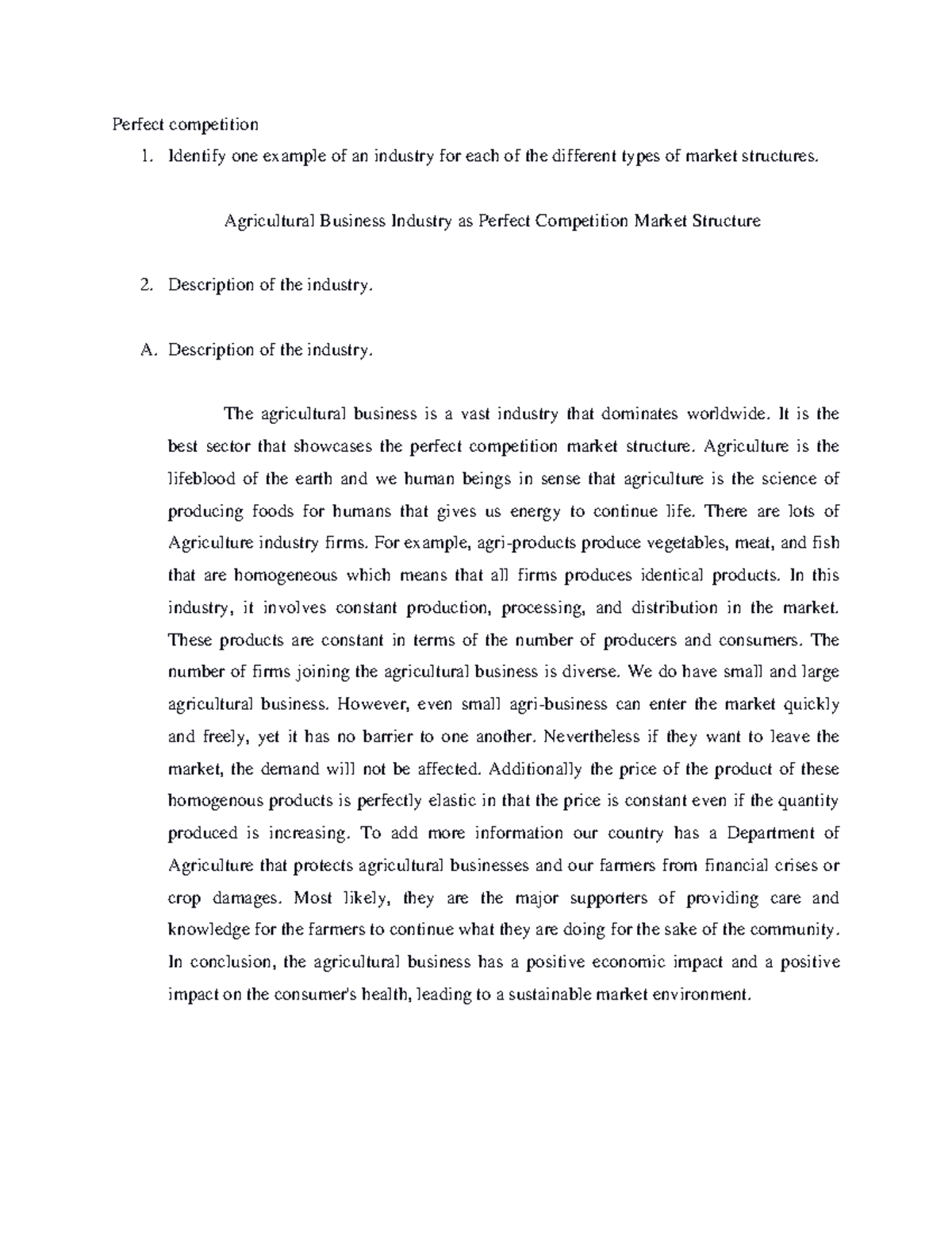Perfect-competition - essay - Perfect competition 1. Identify one ...