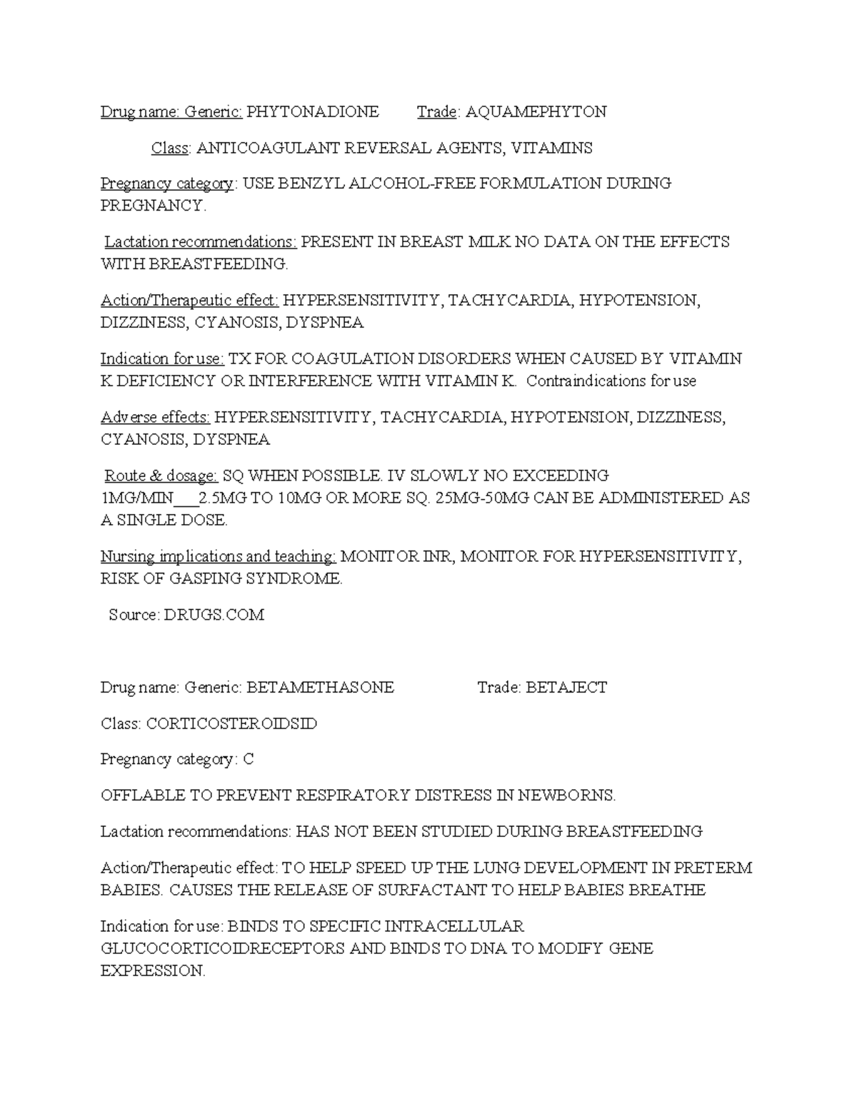 OB Drug - list of 10 drugs - Drug name: Generic: PHYTONADIONE Trade ...