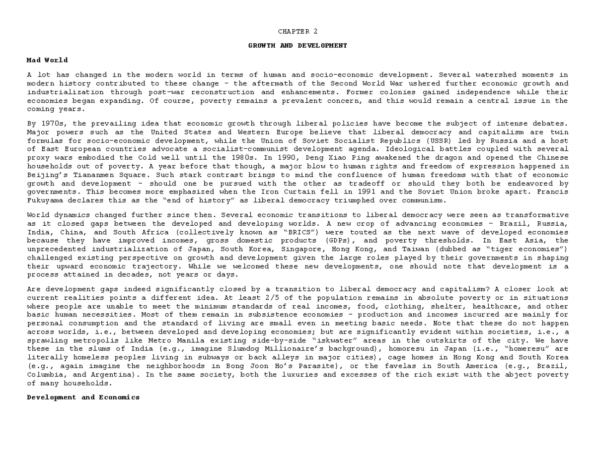 ED Chapter 2 Growth and Development - CHAPTER 2 GROWTH AND DEVELOPMENT Mad World A lot has ...