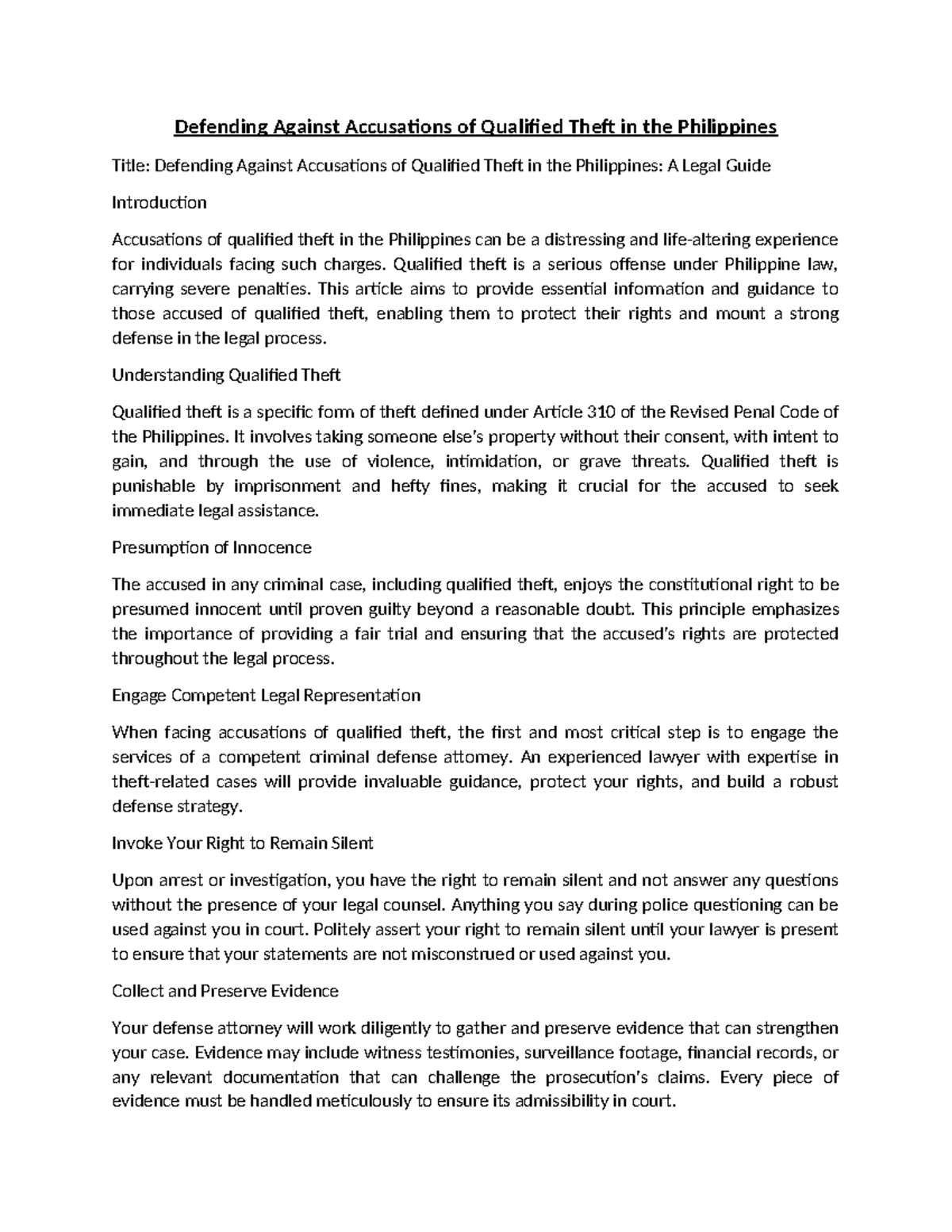 Defending Against Accusations of Qualified Theft in the Philippines ...